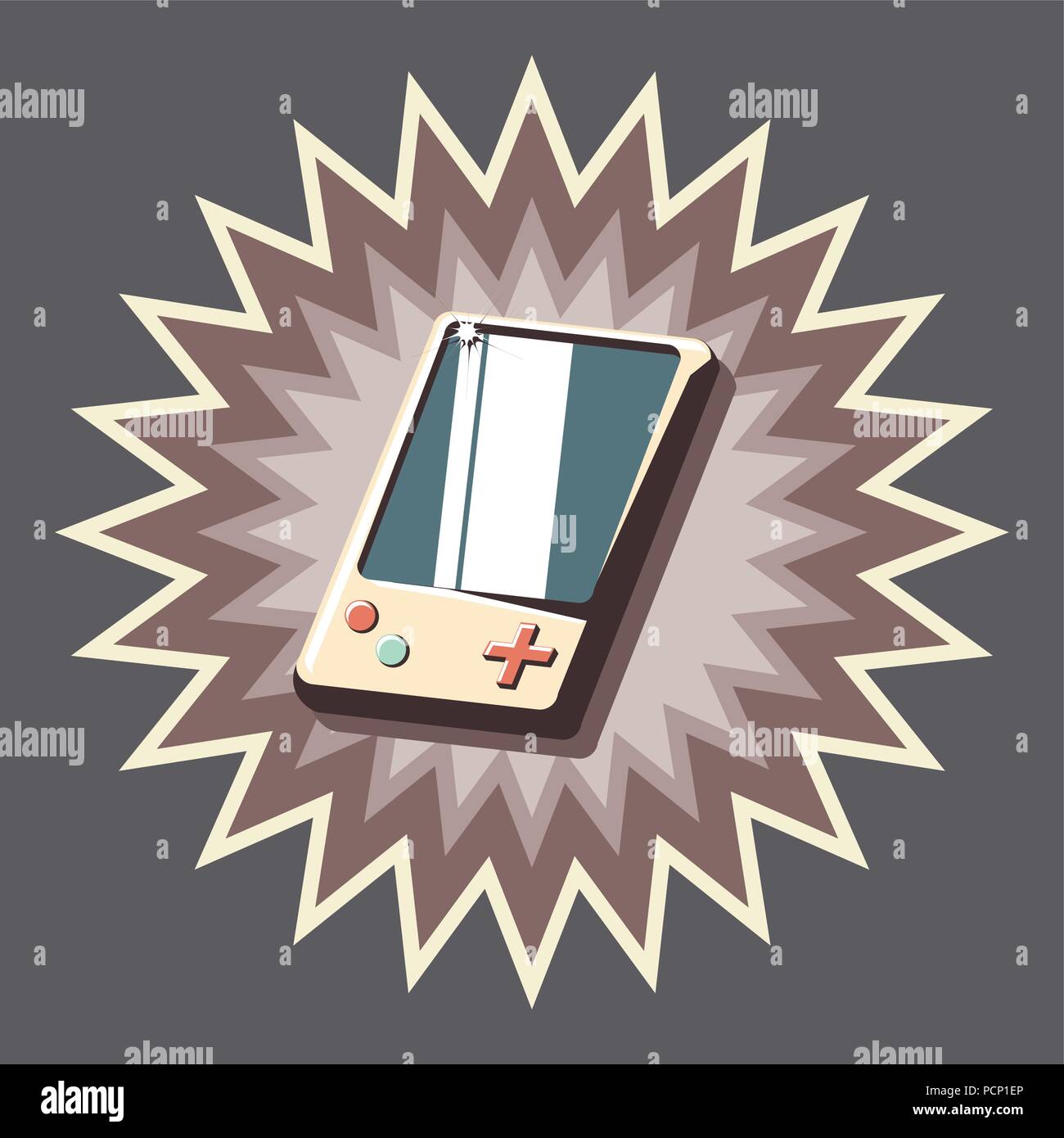 retro videogames design with portable videogame over burst and gray ...