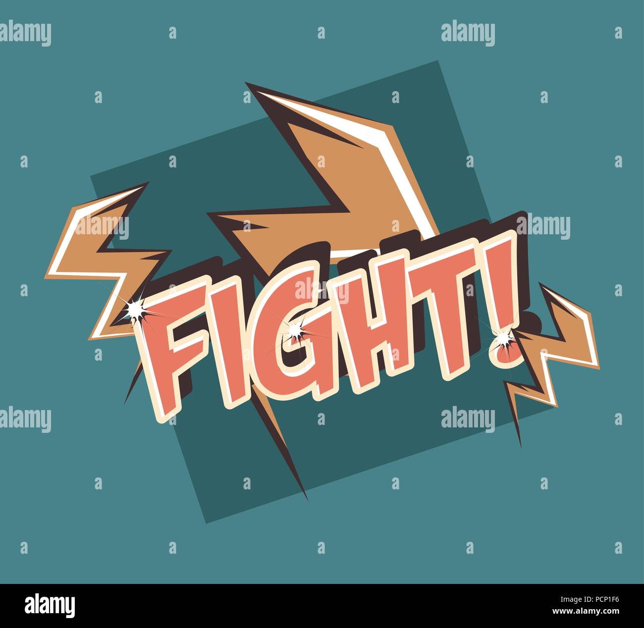 retro videogame design with fight word and lightnings over blue ...