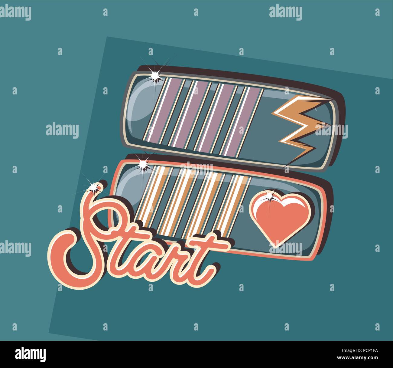 retro videogame design with start word and level bars over blue ...