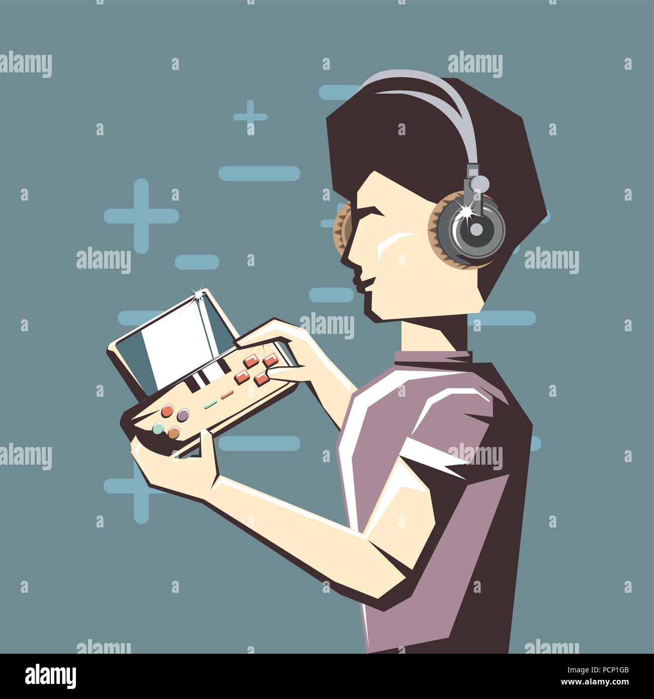 retro videogames design with avatar man playing portable videogames ...