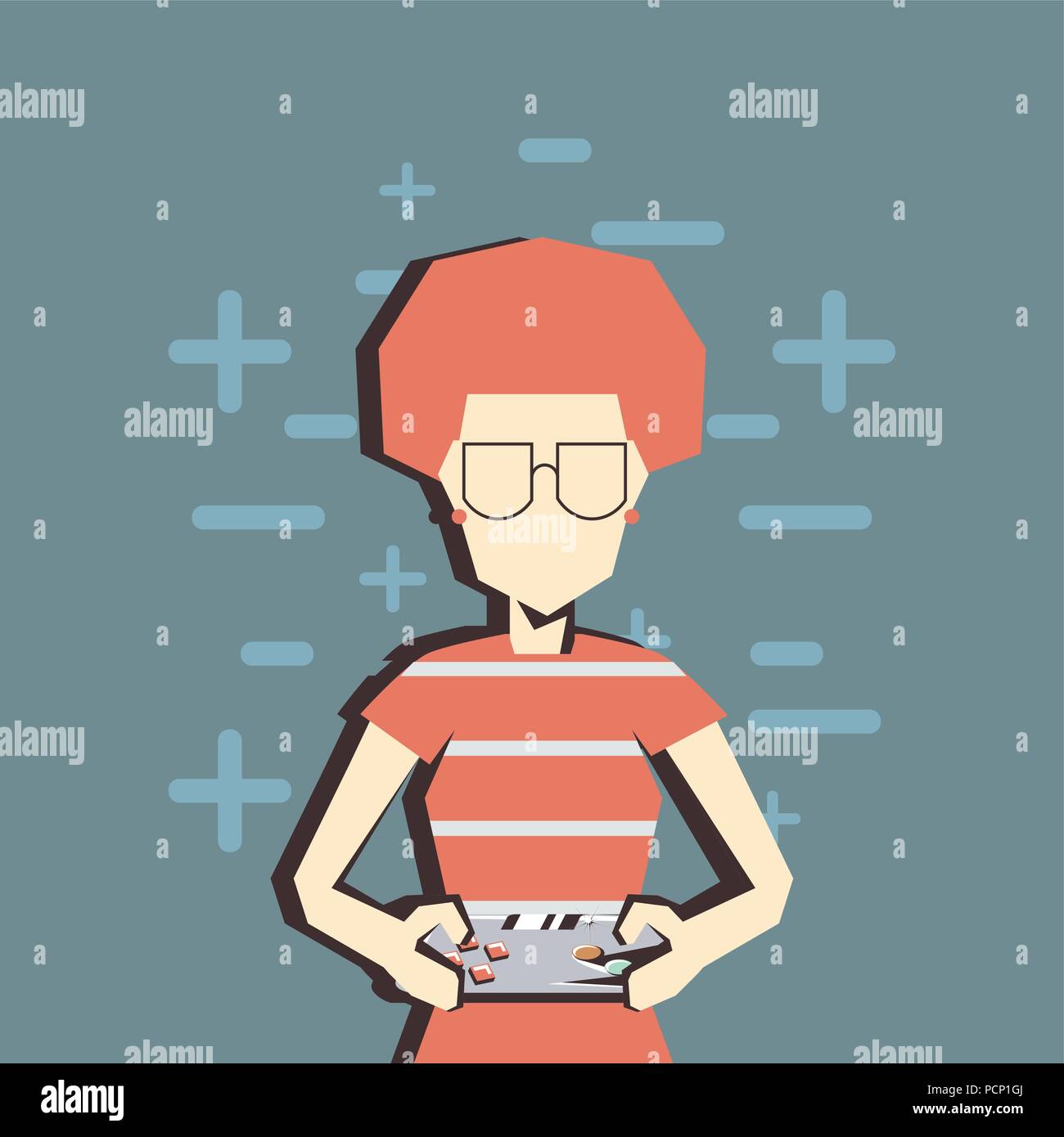 retro videogames design with avatar man with gamepad over gray ...
