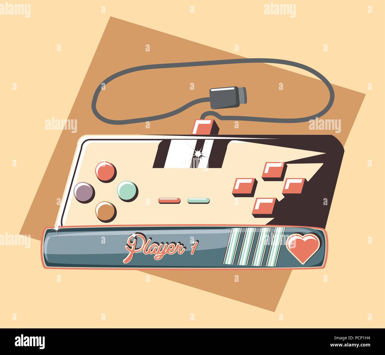 retro videogames design with gamepad over yellow background, colorful ...