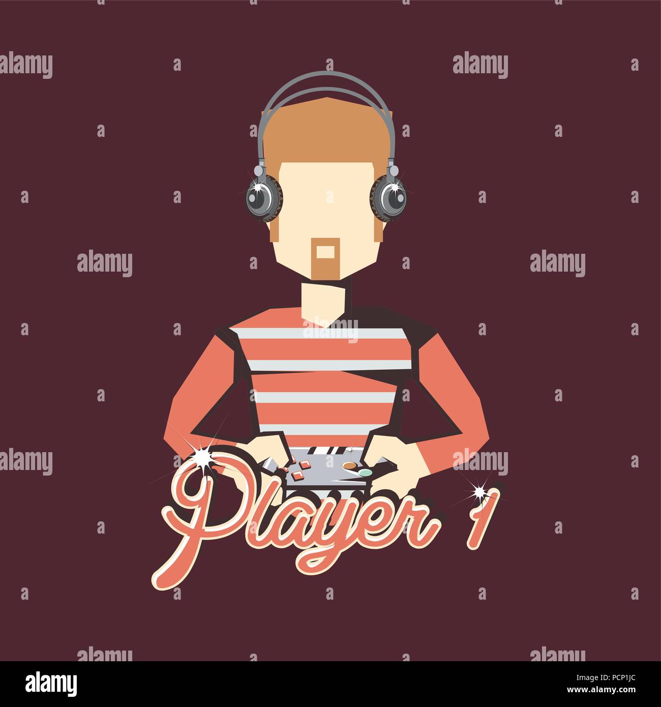 retro videogames, player 1 design with avatar man with headphones and ...