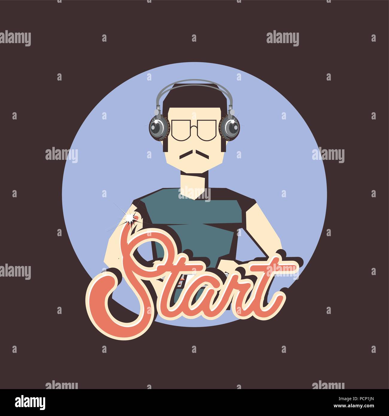 retro videogames design with avatar man with headphones and gamepad ...