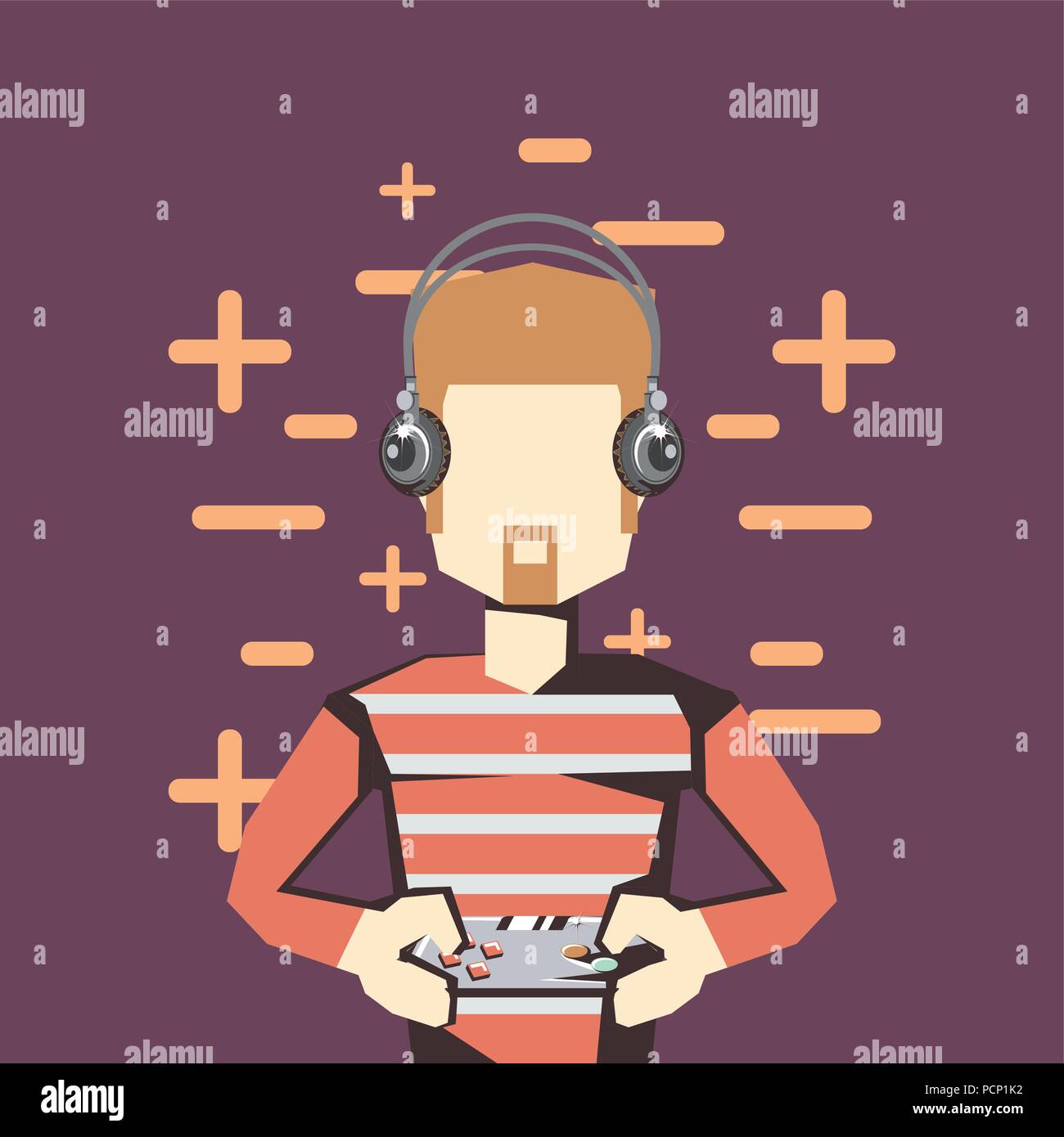retro videogames design with avatar man with headphones and gamepad ...