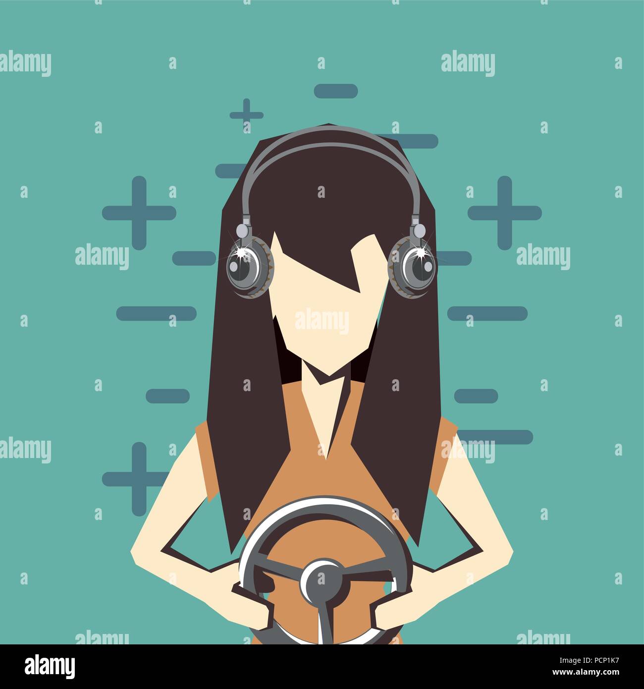 retro videogames design with avatar woman with headphones and steering ...