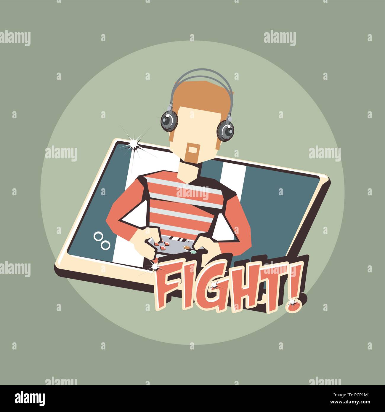 retro videogames design with avatar man with headphones and gamepad ...