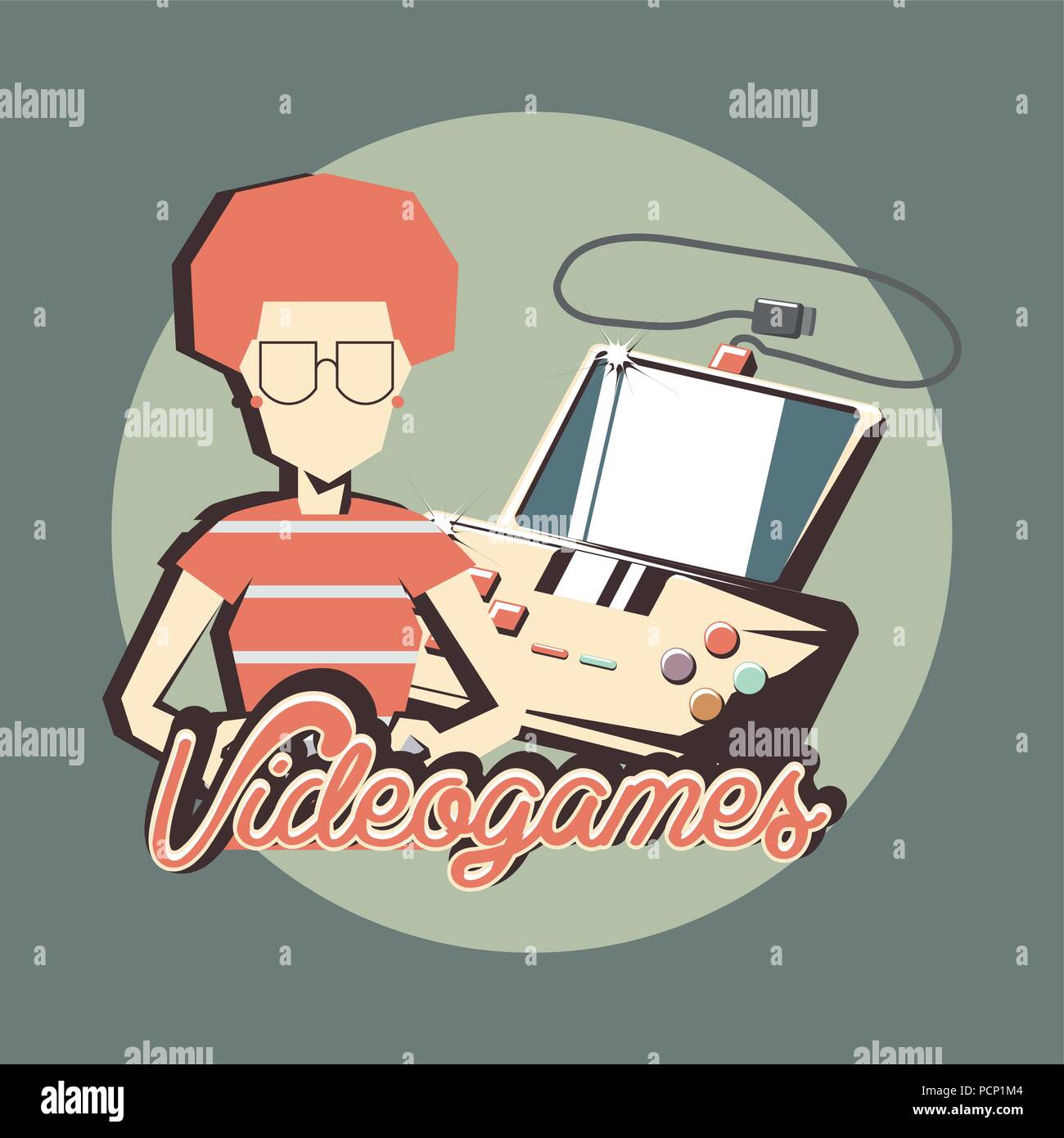 retro videogames design with avatar man with portable device over green ...