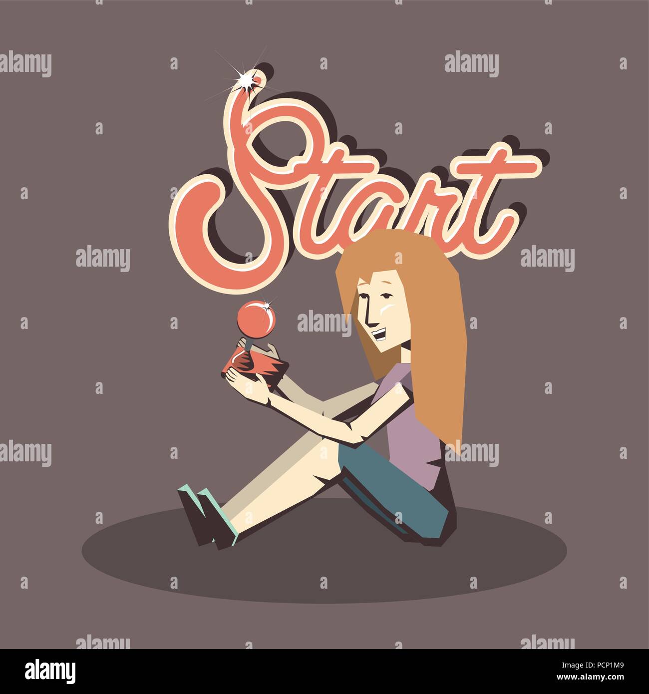 retro videogames design with avatar woman playing videogames over ...