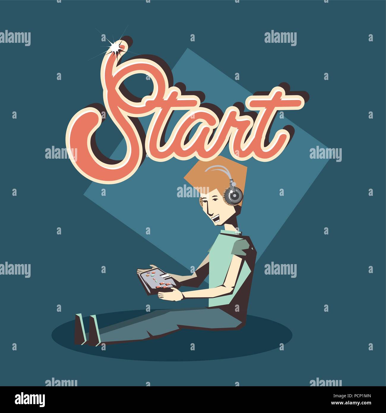 retro videogames design with avatar man sitting and playing in portable ...