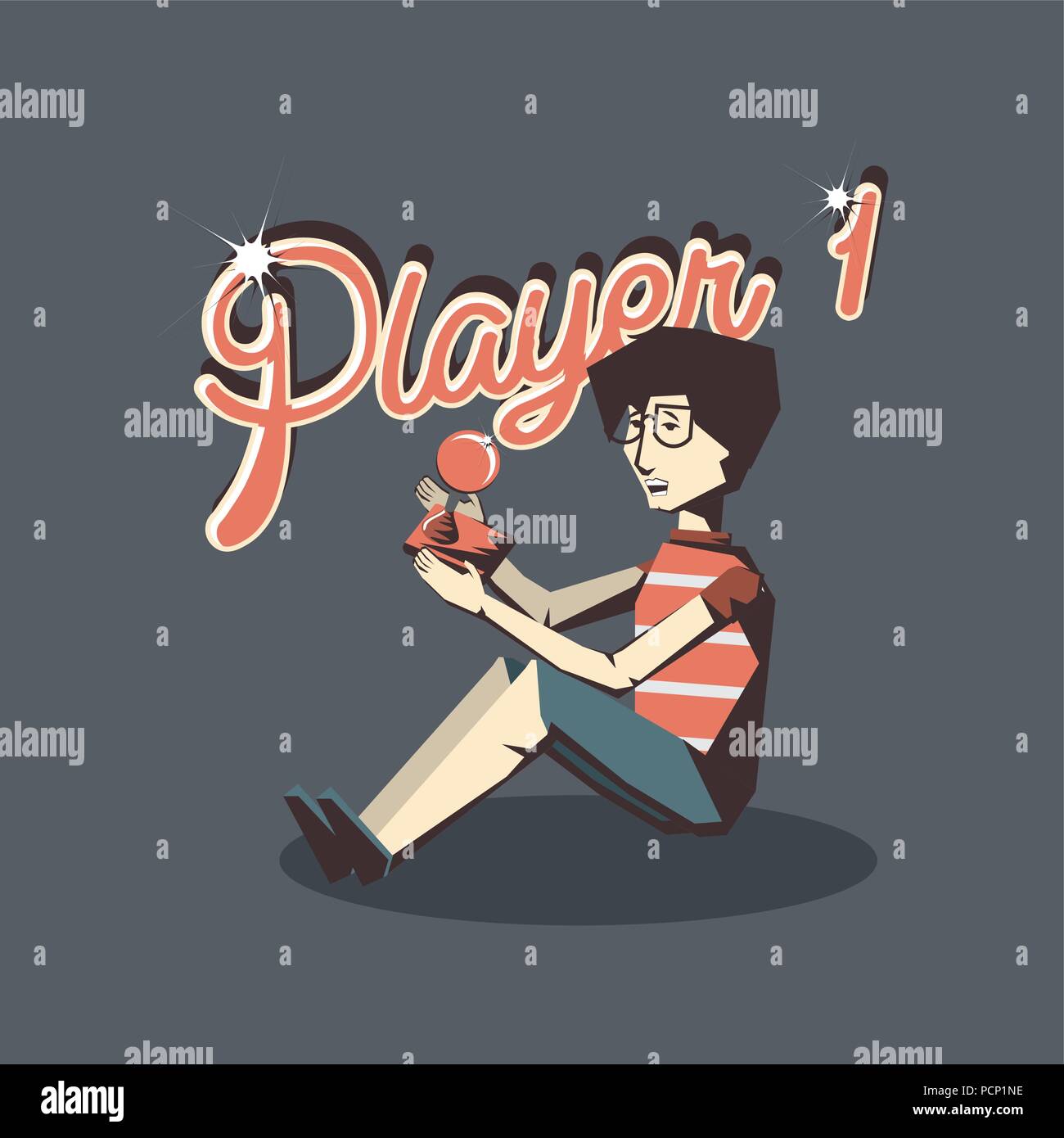 retro videogames, player 1 design with avatar man with joystick over ...