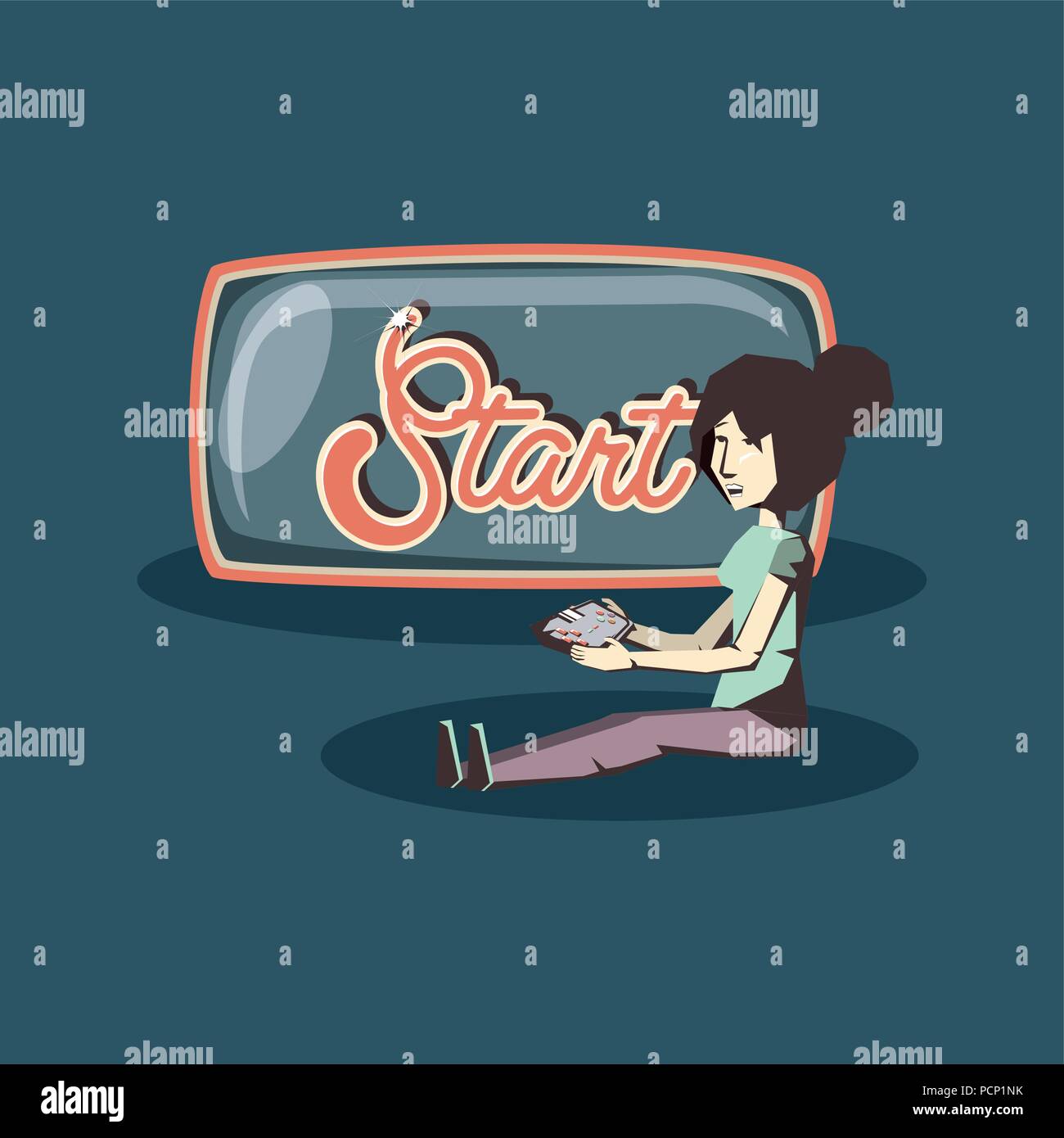 retro videogames design with avatar woman playing videogames over ...