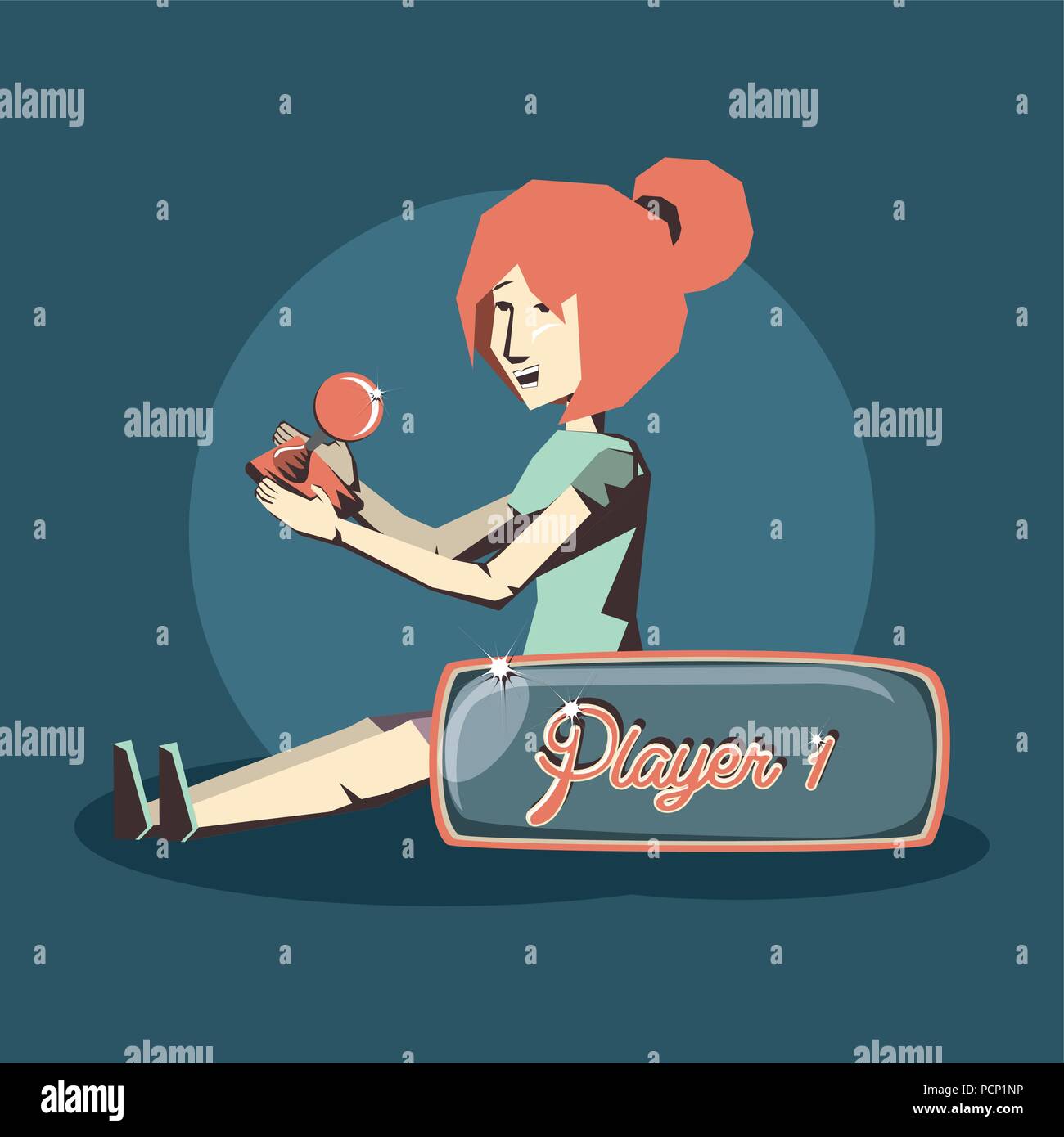retro videogames design with avatar woman playing videogames over blue ...