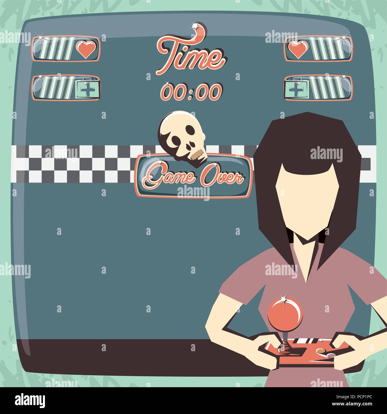 retro videogames design with avatar woman playing videogames over ...