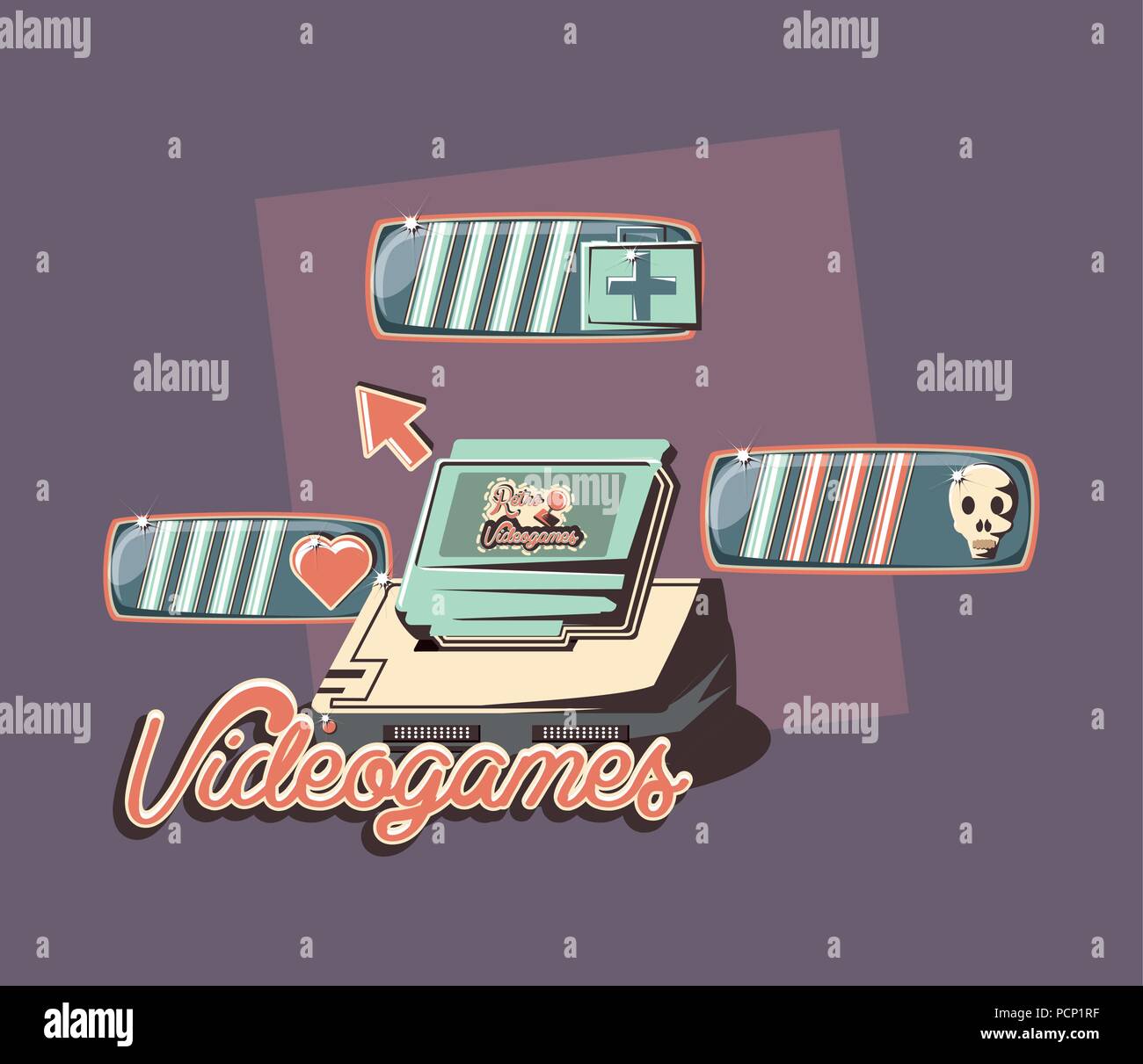 retro videogames design with console and cassette over purple ...