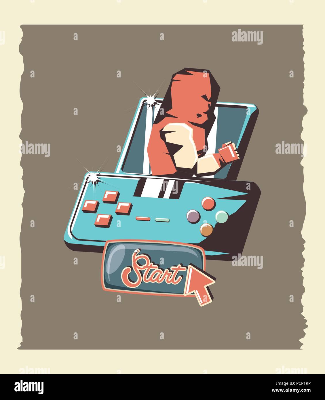 retro videogame design with boxer and gamepad over brown background ...