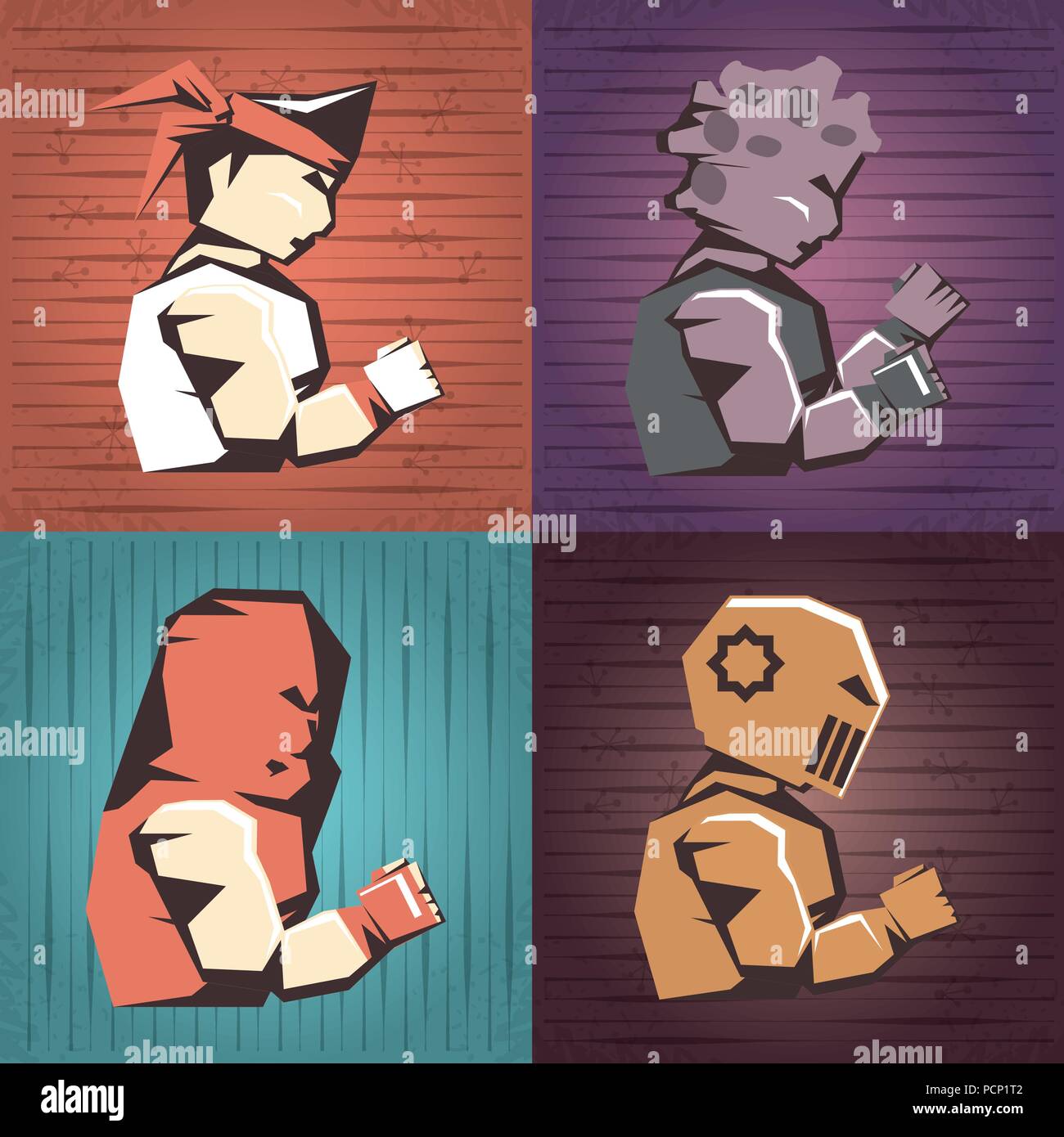 videogames characters over colorful squares, vector illustration Stock ...