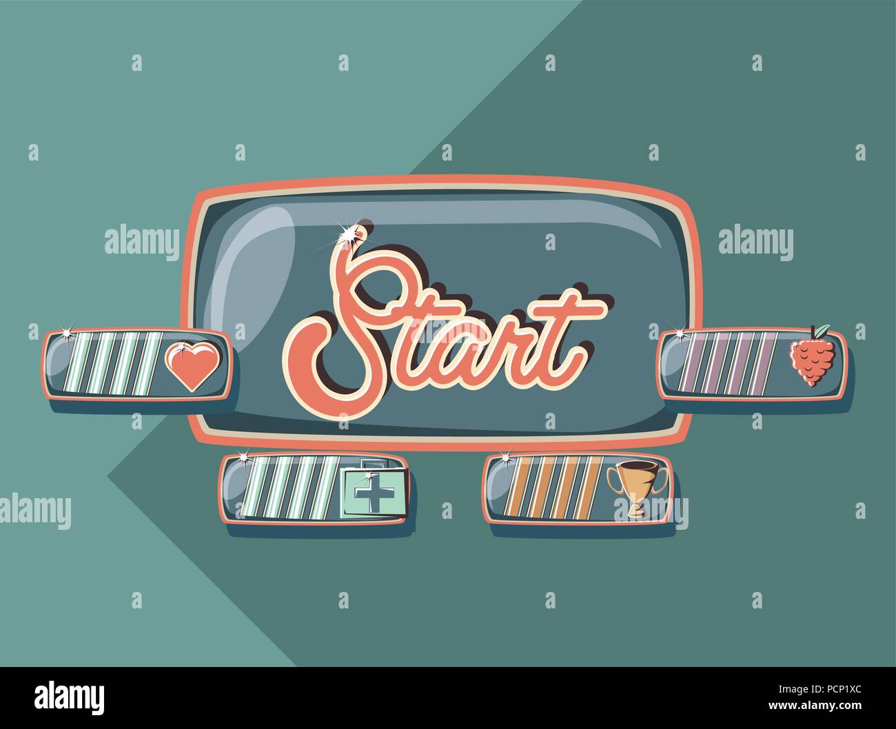retro videogames design with start button and related iocns over green ...