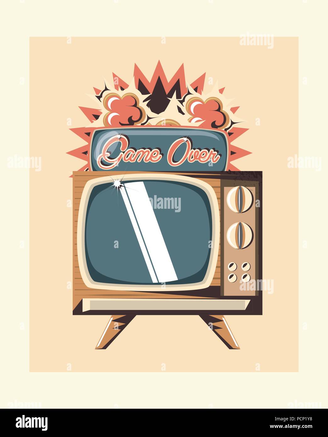 retro television over yellow background, colorful design. vector ...