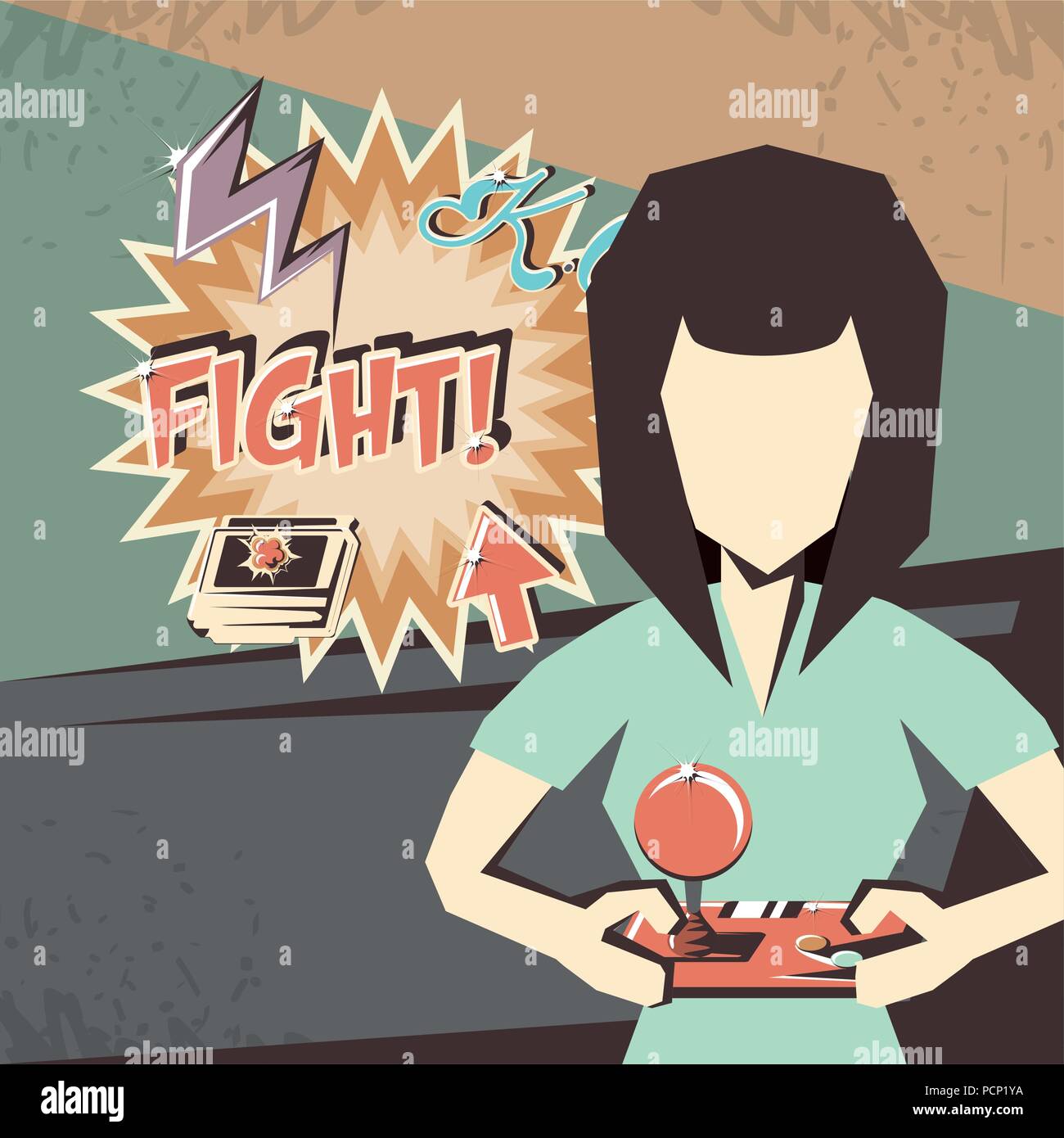 retro videogames design with avatar woman playing videogames over ...