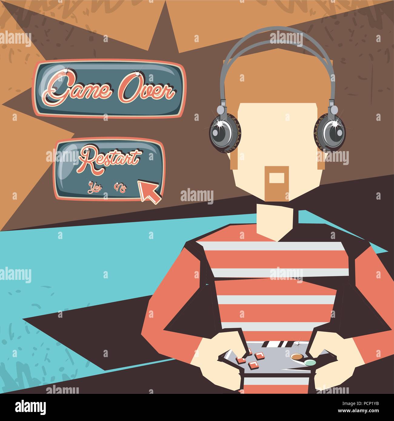 retro videogames design with avatar man with headphones and gamepad ...