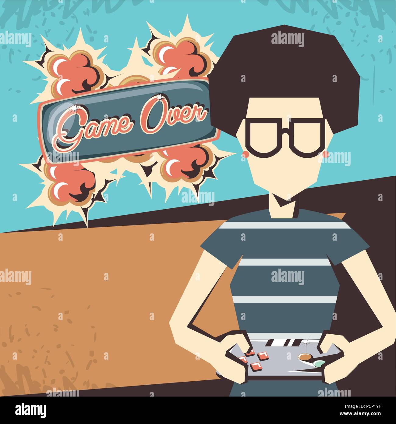 retro videogames design with avatar man with gamepad and related icons ...
