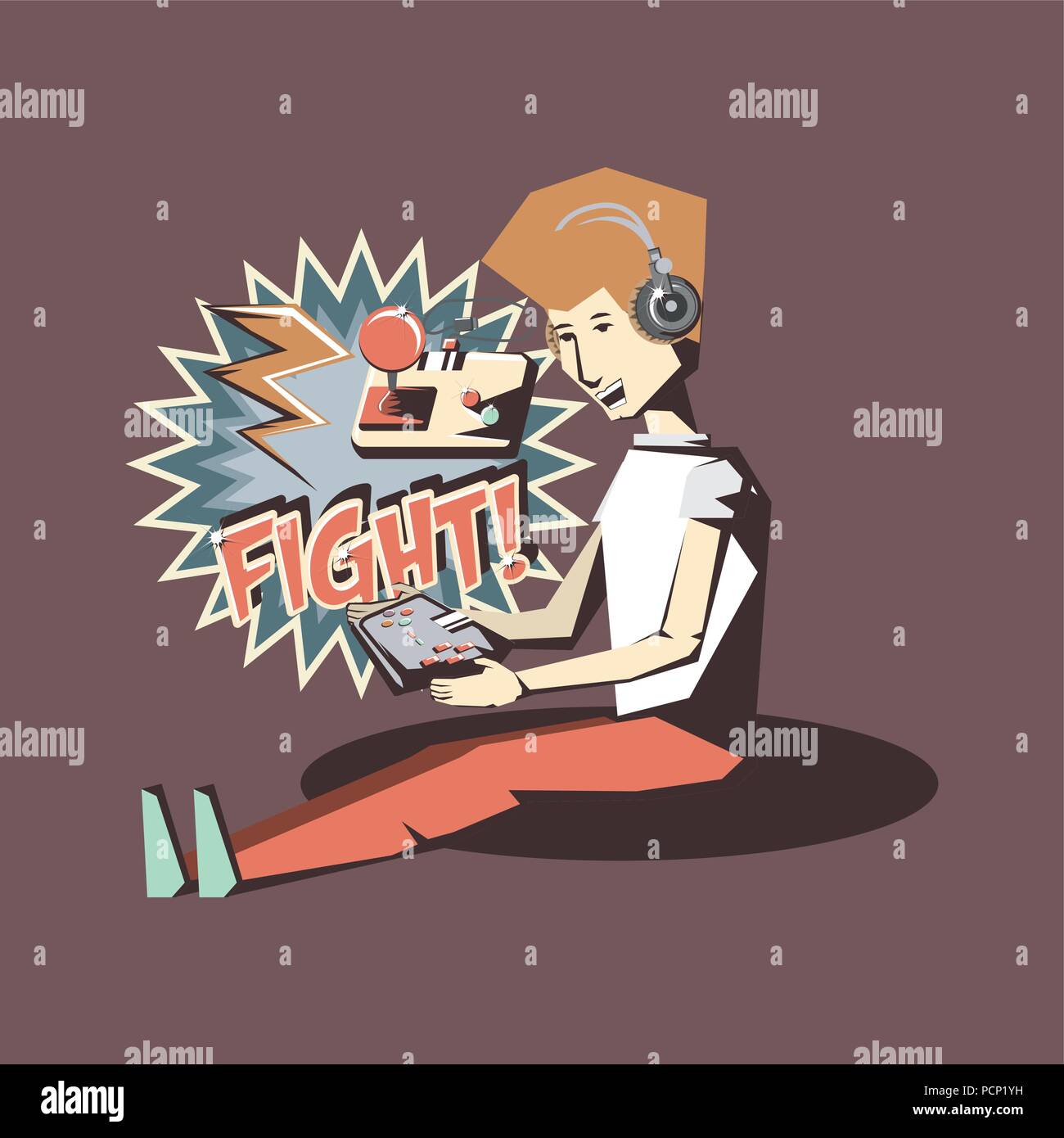 retro videogames design with avatar man sitting and playing videogames ...