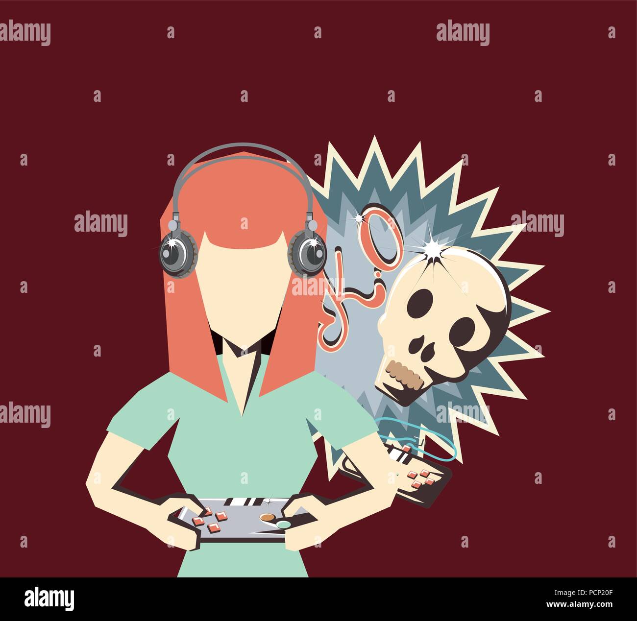 retro videogames design with avatar woman with headphones and playing ...