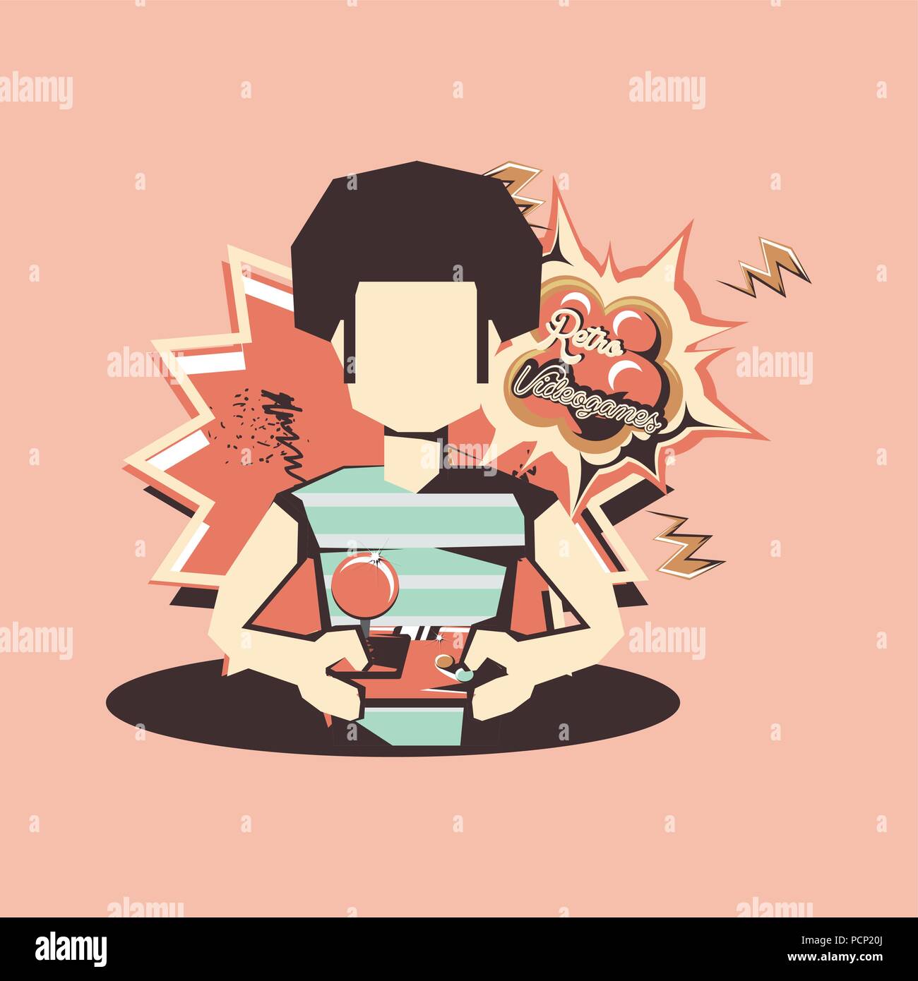retro videogames design with avatar man with joystick over pink ...