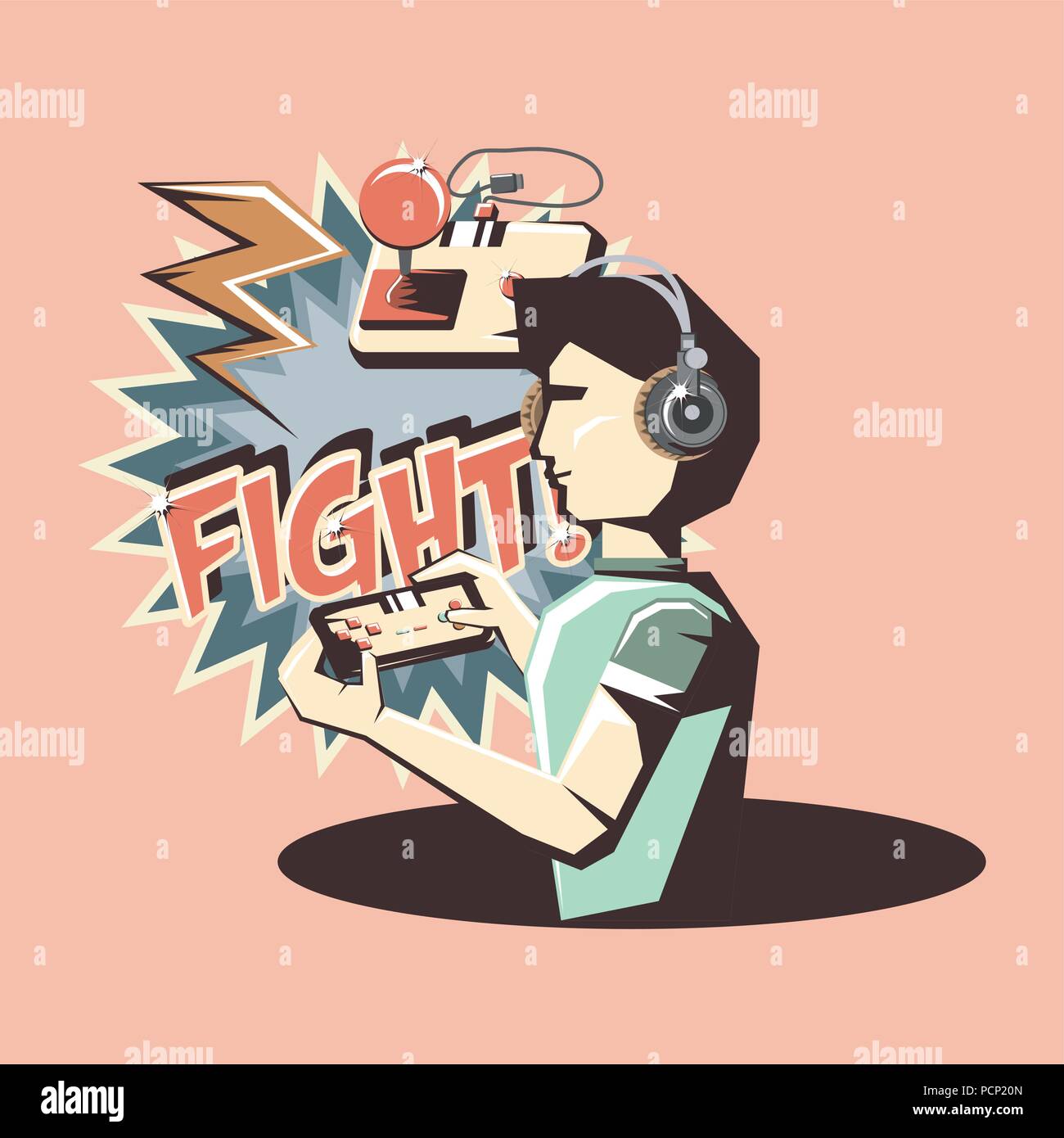 retro videogames design with avatar man with portable videogame over ...
