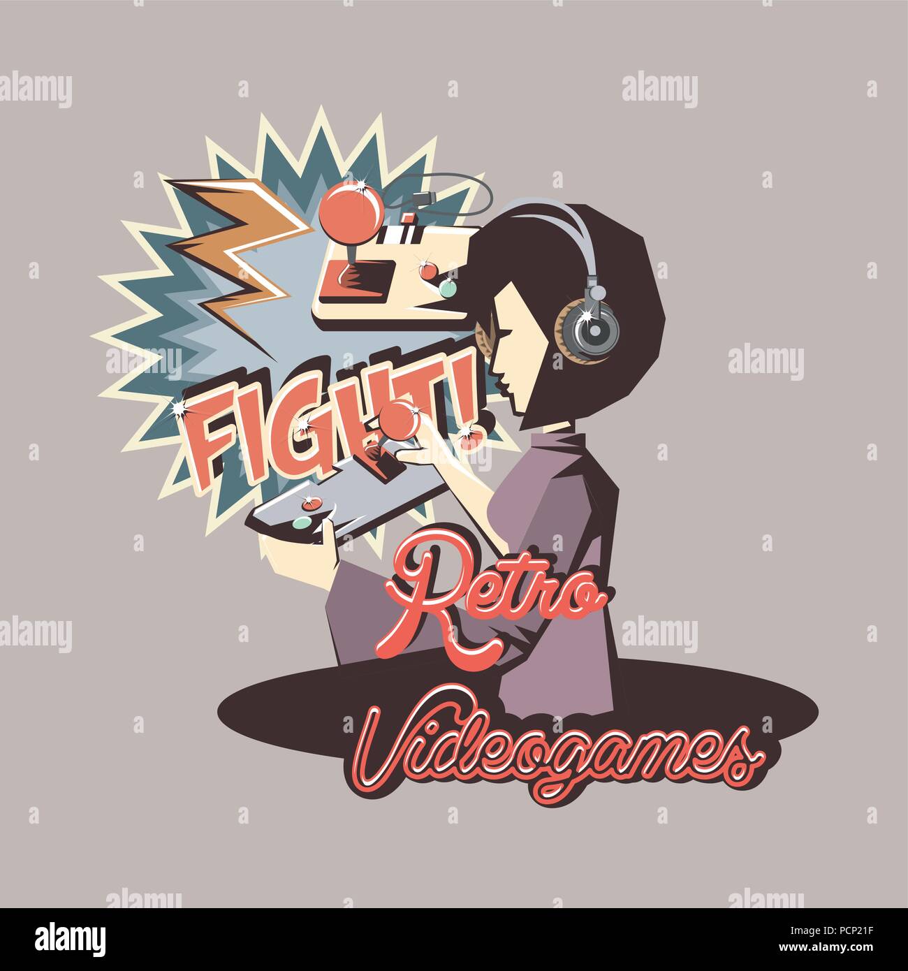retro videogames design with avatar woman with headphones and playing ...