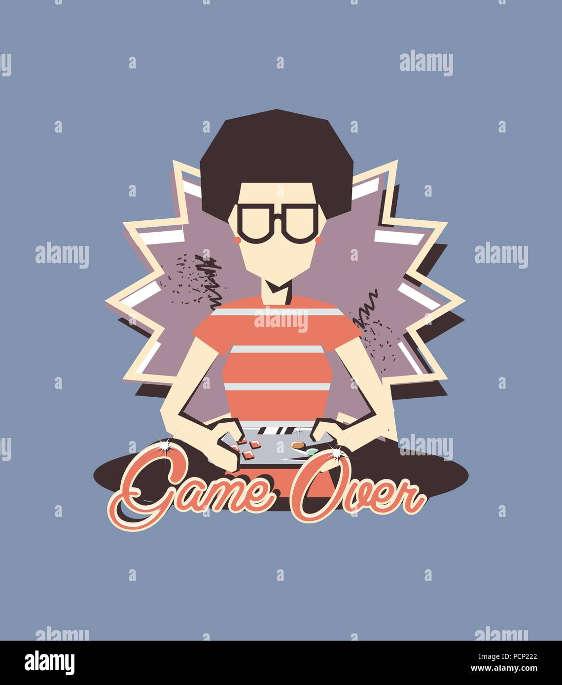 retro videogames design with avatar man playing videogames over blue ...