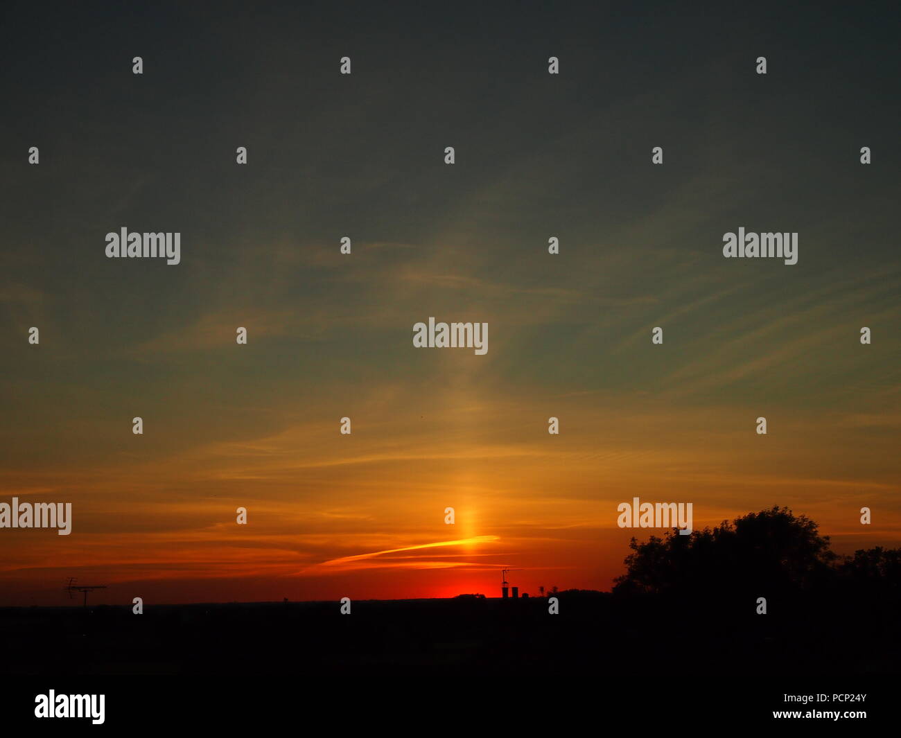 Solar column (or solar pillar, sun pillar) over Bedfordshire near ...
