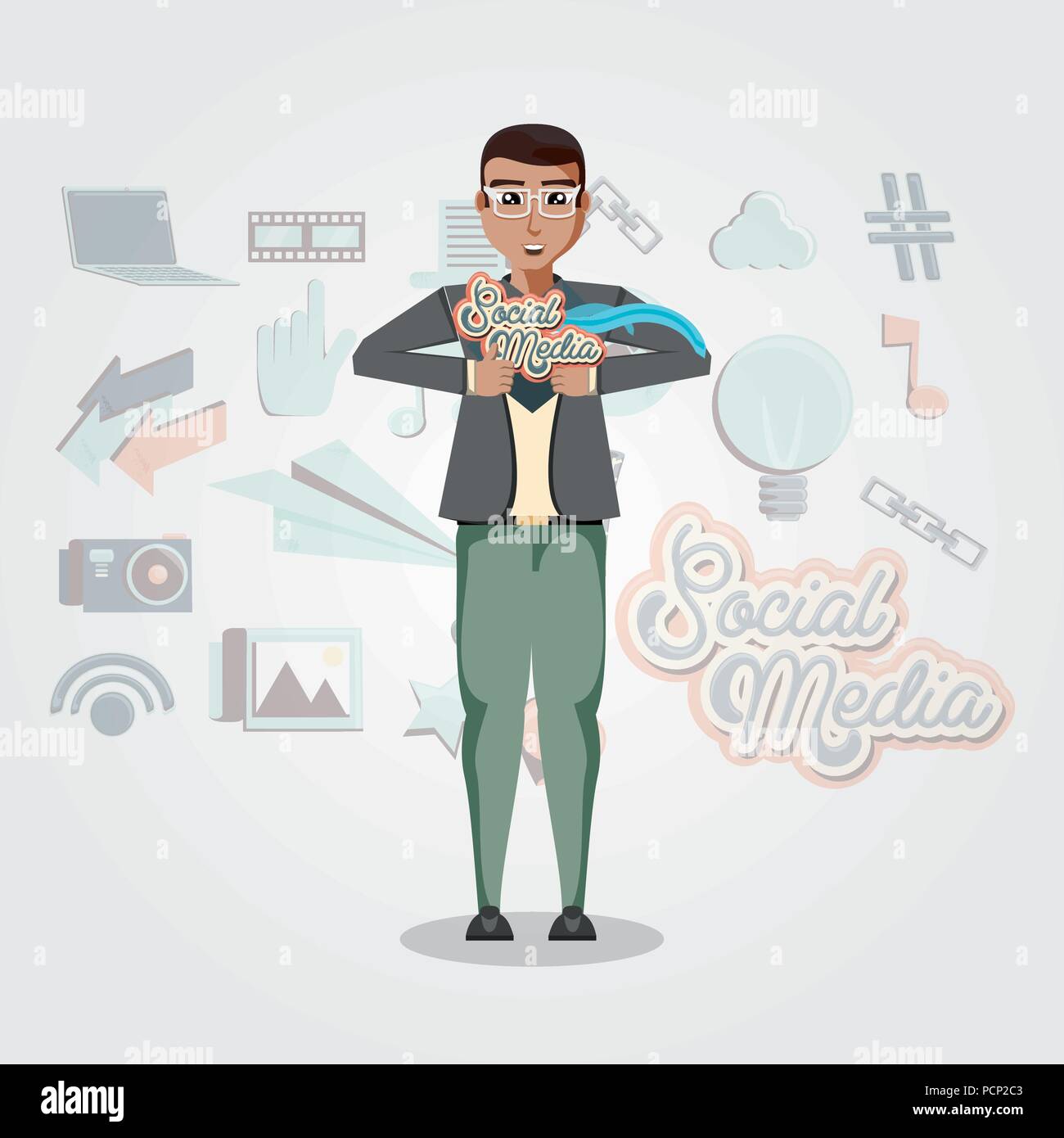 man with social media icons vector illustration design Stock Vector ...