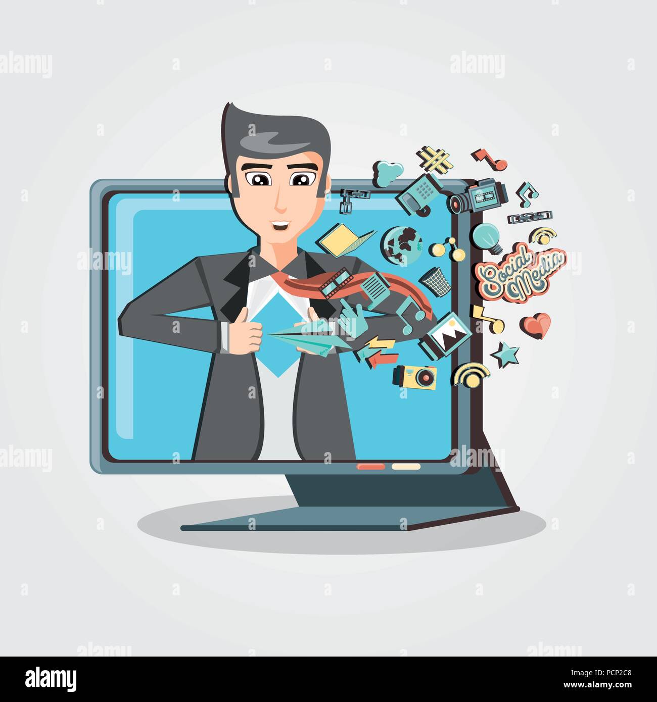 man with social media icons vector illustration design Stock Vector ...