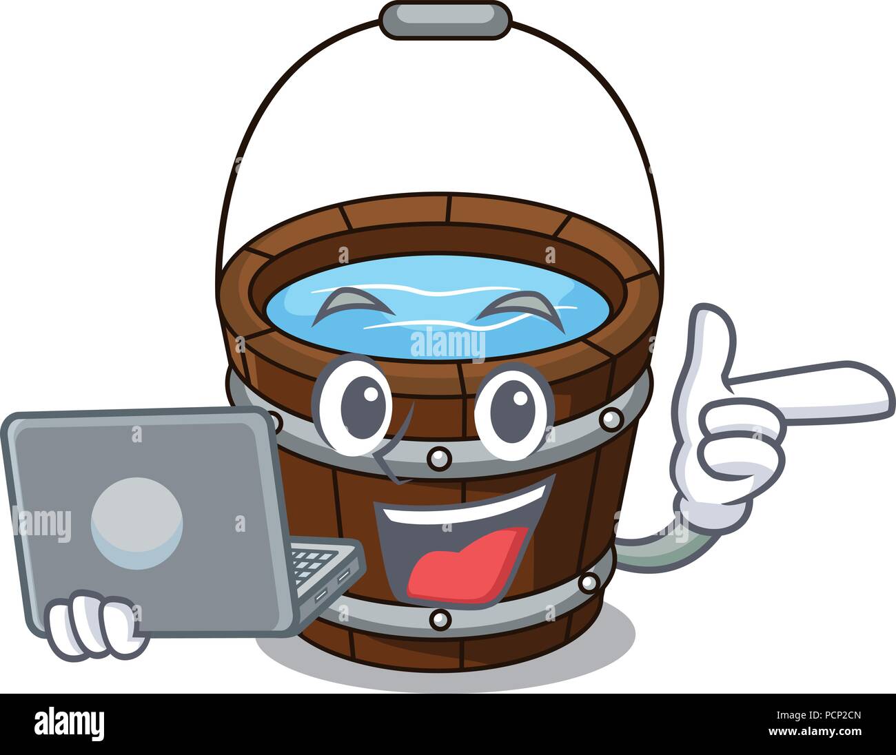 With laptop wooden bucket character cartoon Stock Vector Image & Art ...