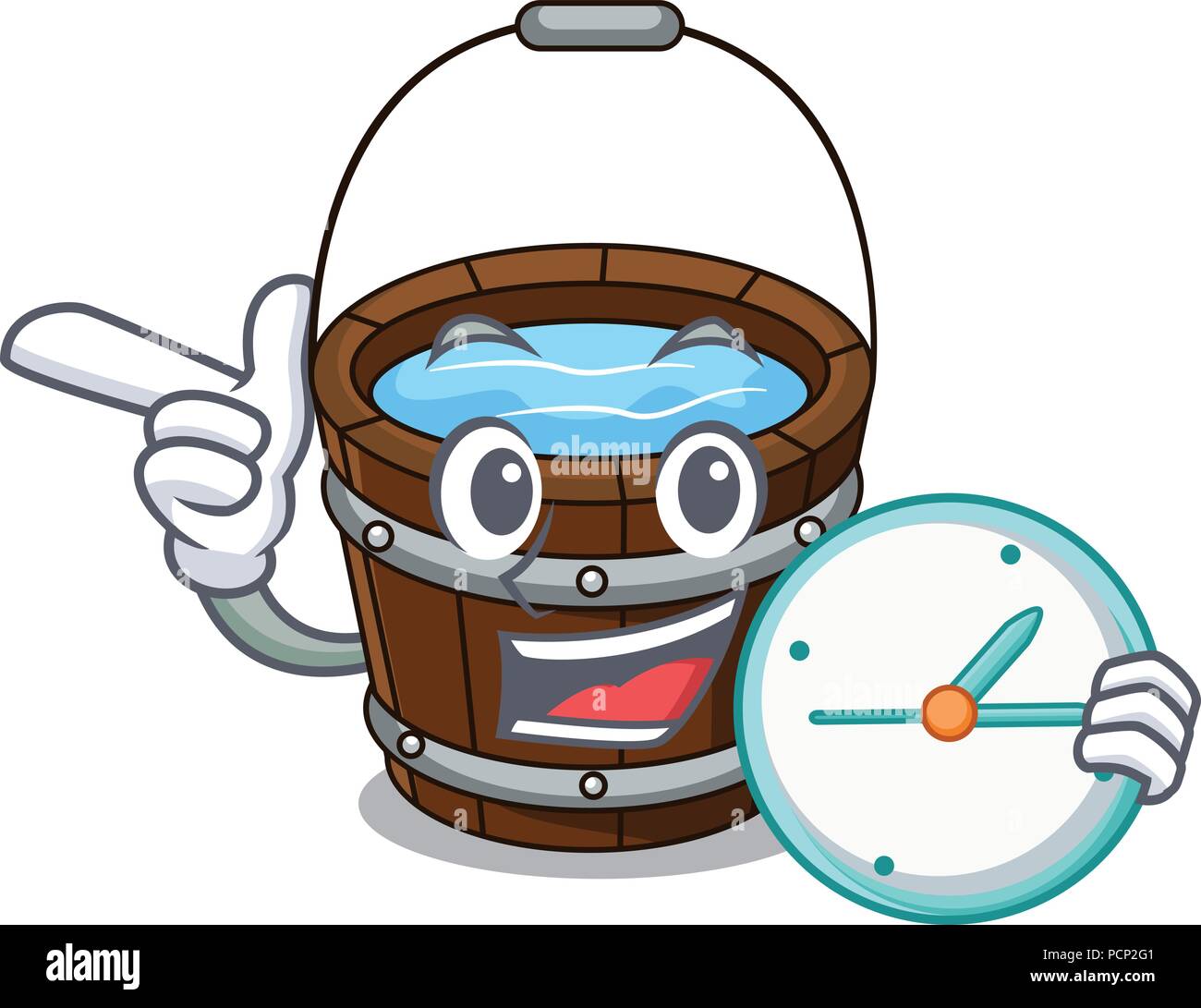 With clock wooden bucket character cartoon Stock Vector Image & Art - Alamy