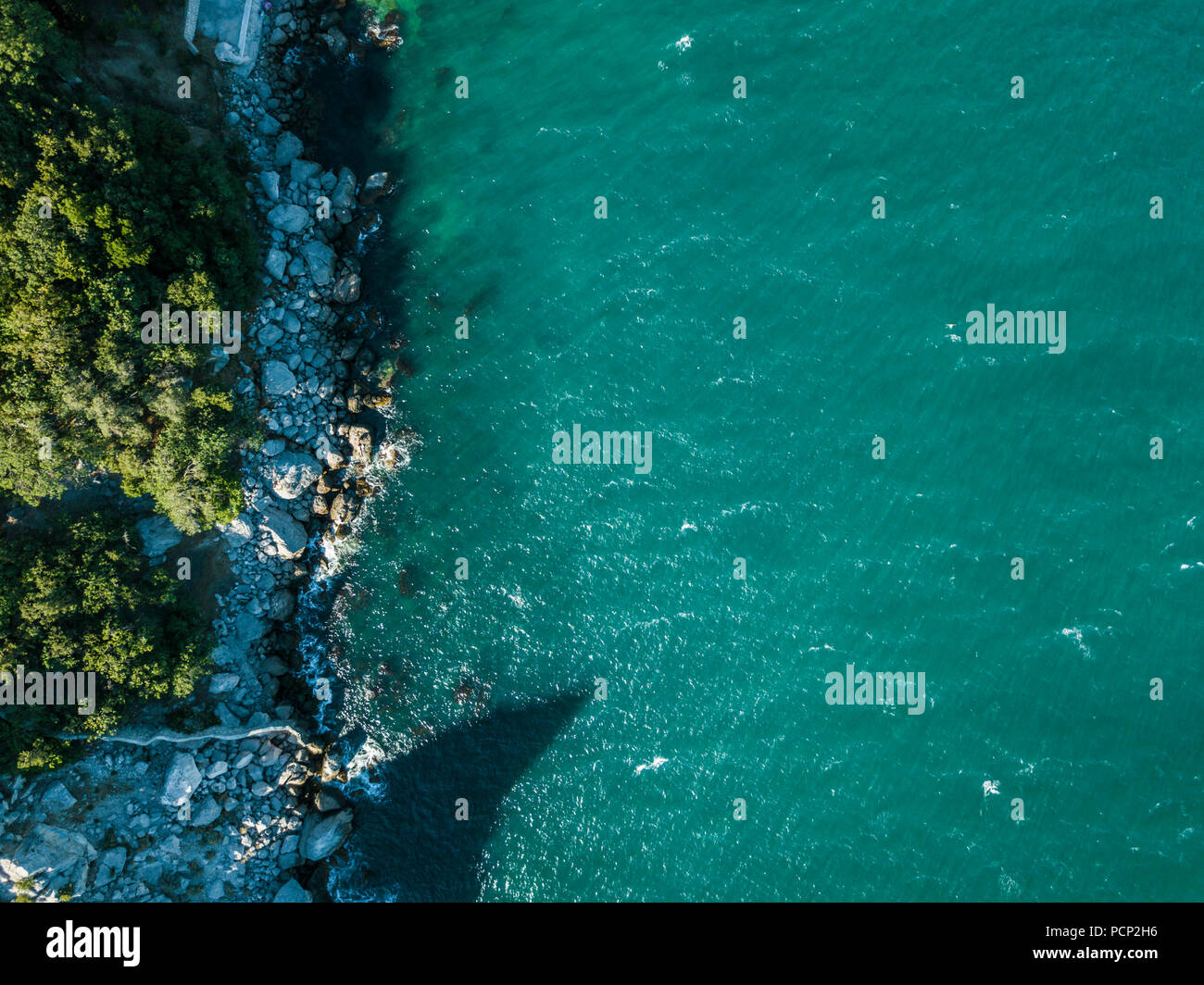 aerial top down view of the summer sea coast copy space water Stock ...