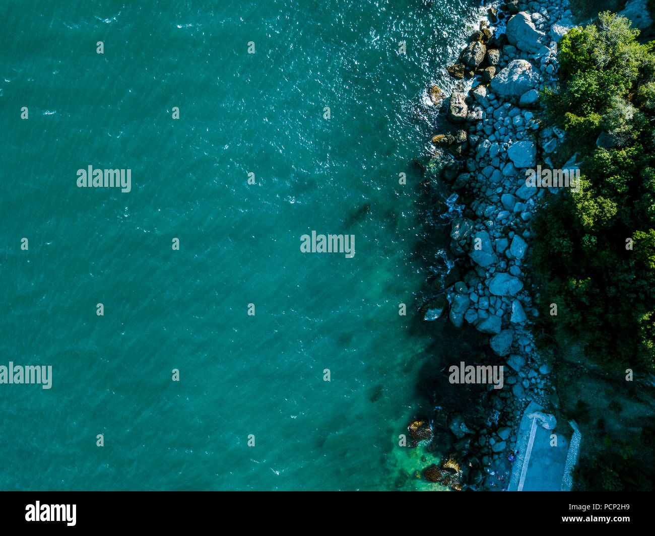 aerial top down view of the summer sea coast copy space water Stock ...