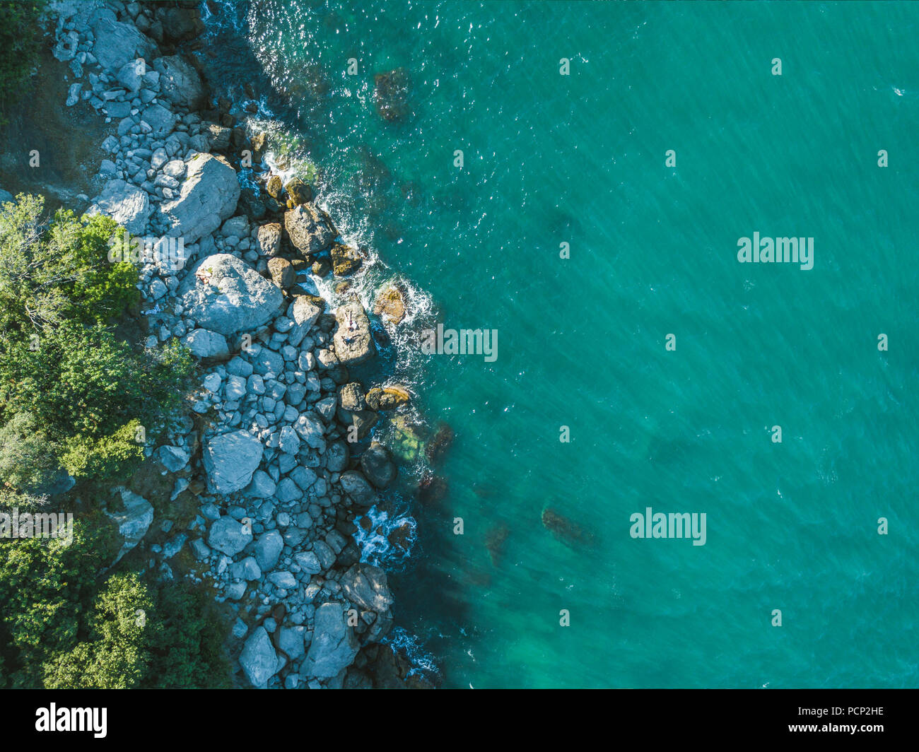 aerial sea and sone rock coast copy space summer sunny day Stock Photo ...