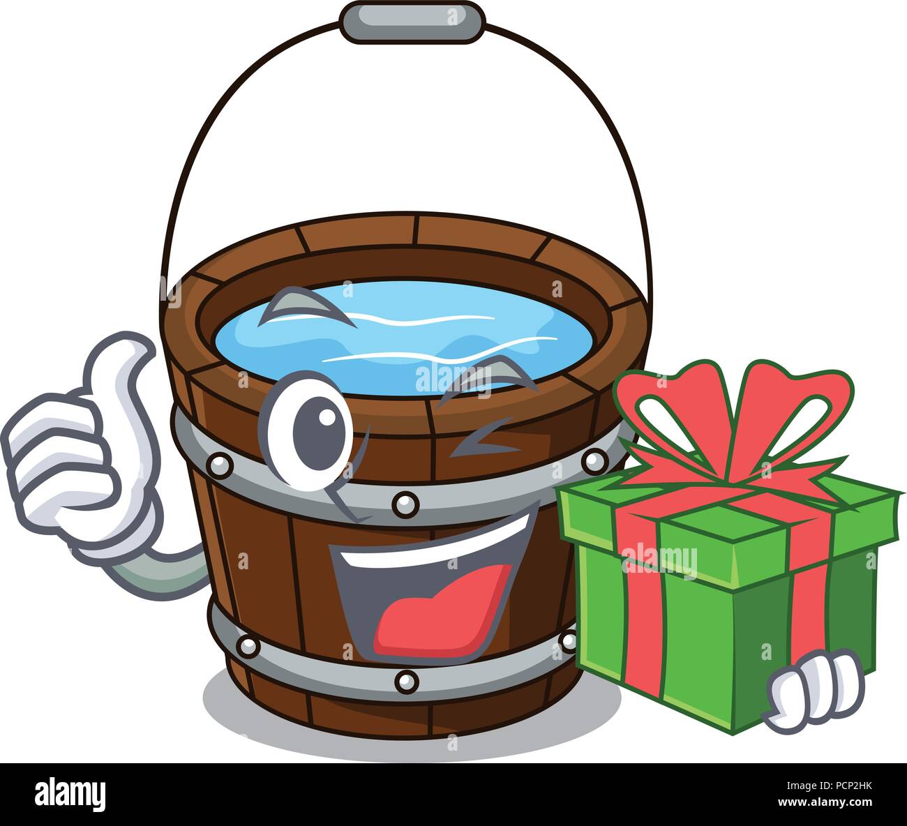 With gift wooden bucket mascot cartoon Stock Vector Image & Art - Alamy