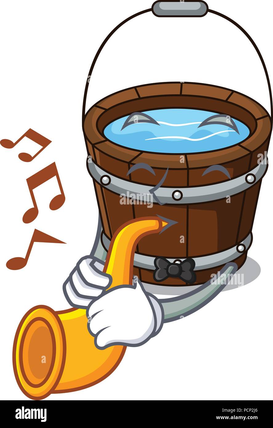 With trumpet wooden bucket mascot cartoon Stock Vector Image & Art - Alamy