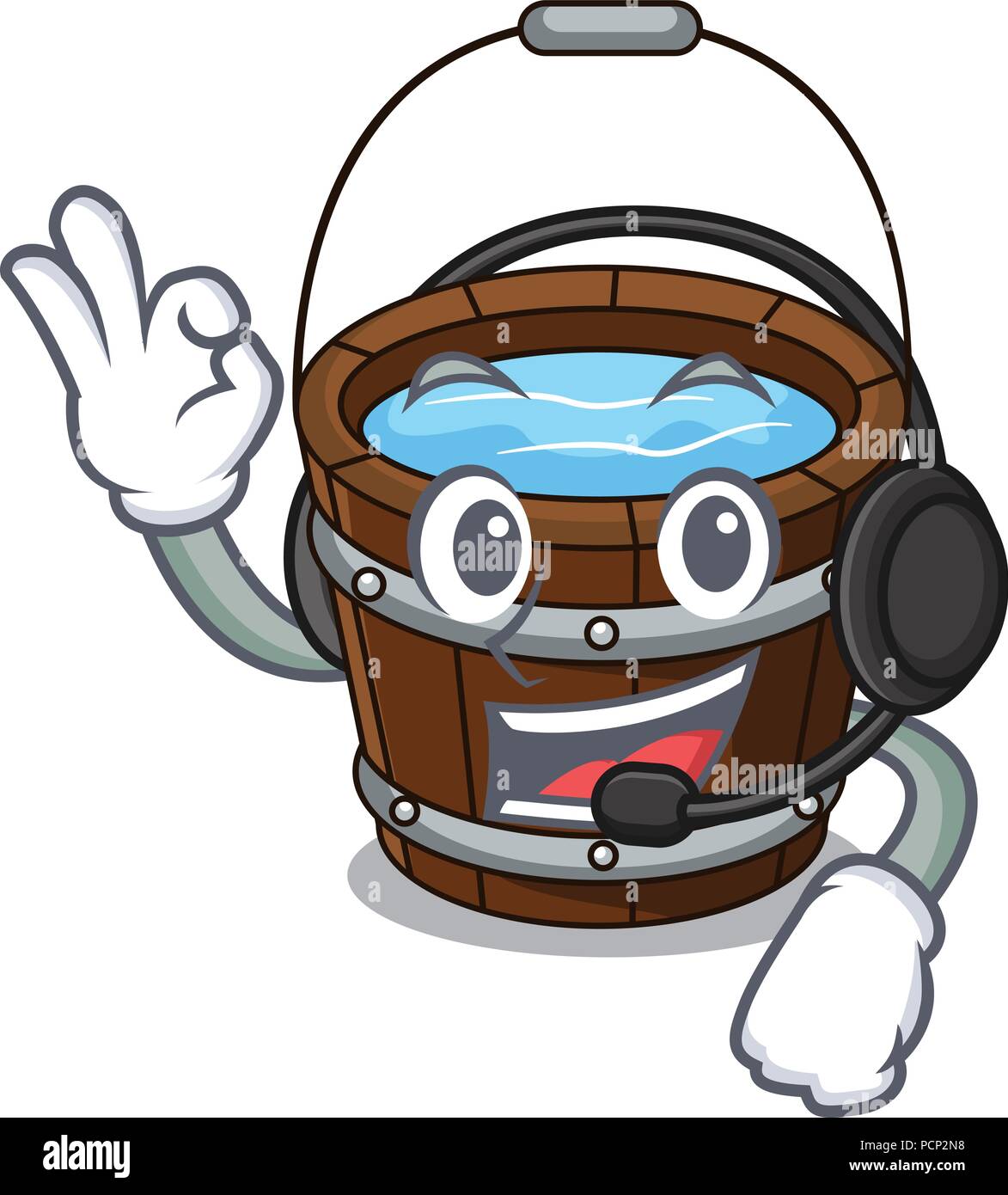 With headphone wooden bucket mascot cartoon Stock Vector Image & Art ...