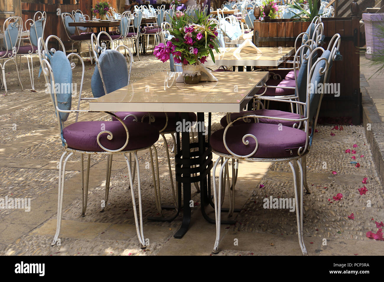 A group of outdoor restaurant tables in Byblos, Jbeil, Lebanon Stock ...