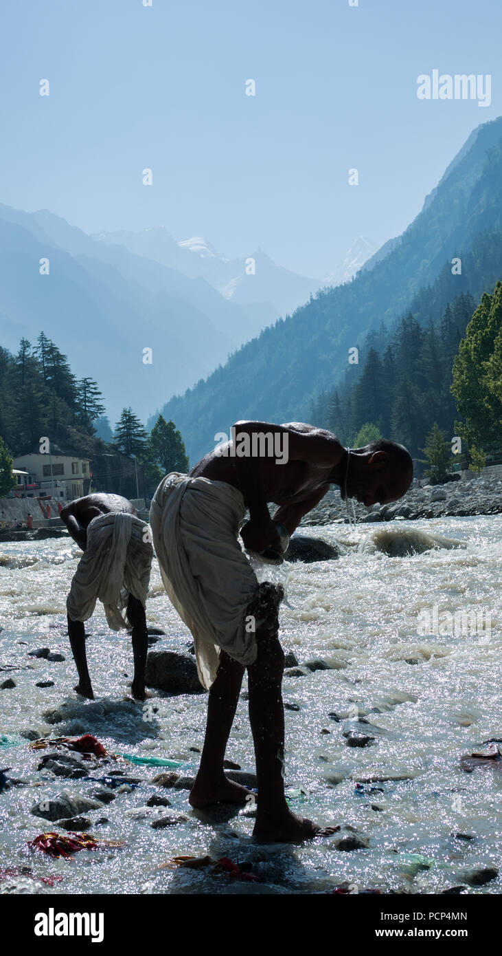 Washing in the Bhagirathi river, the spiritual source of the Ganges ...