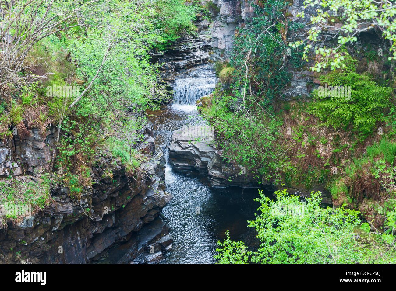 corrishalloch gorge and falls of measach views in a cloudy morning ...