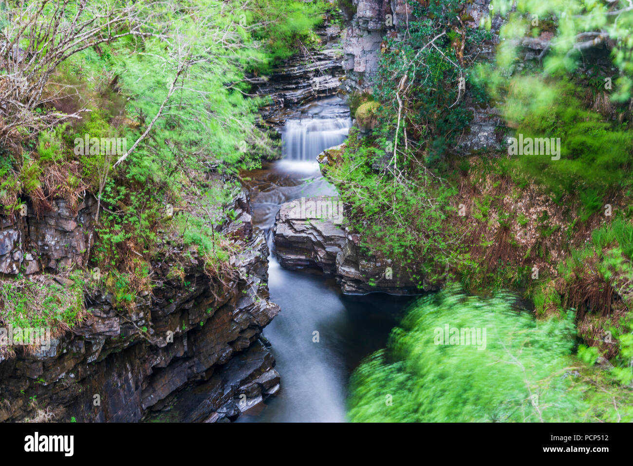 corrishalloch gorge and falls of measach views in a cloudy morning ...