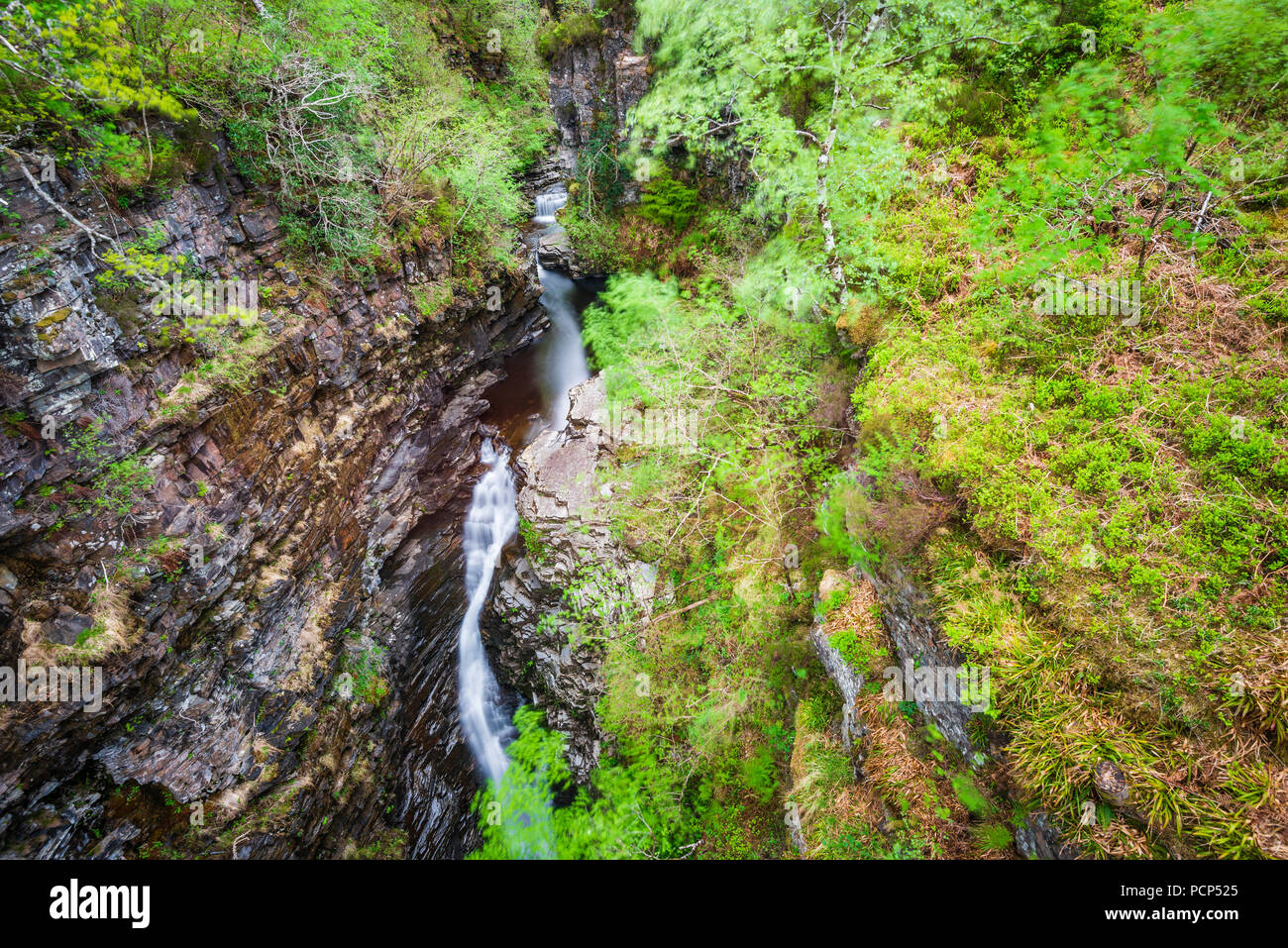 corrishalloch gorge and falls of measach views in a cloudy morning ...