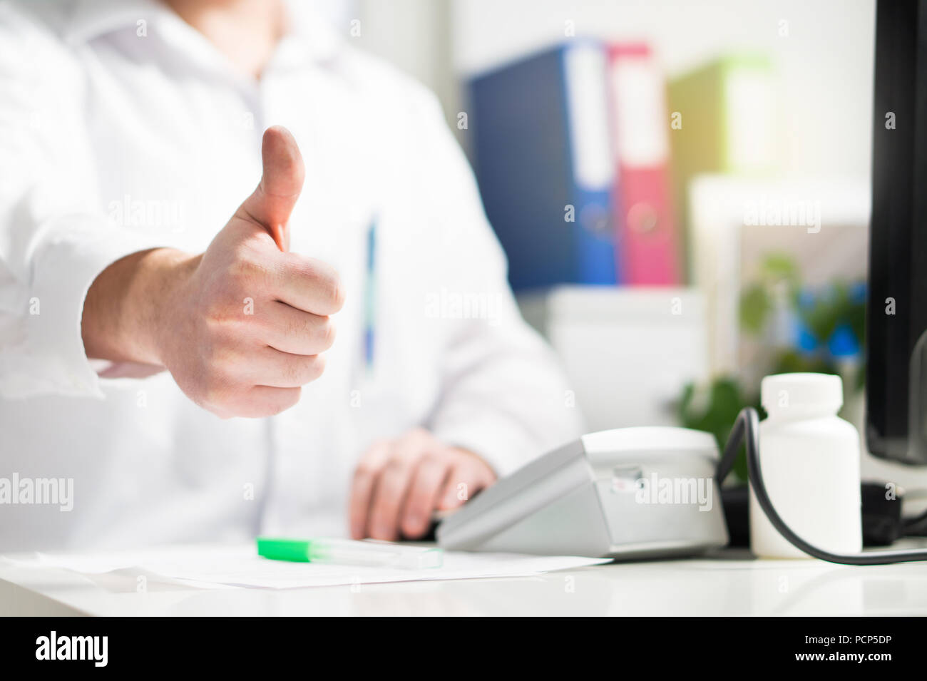 Doctor shows thumbs up. Happy doc, medic, nurse or physician. Medical ...