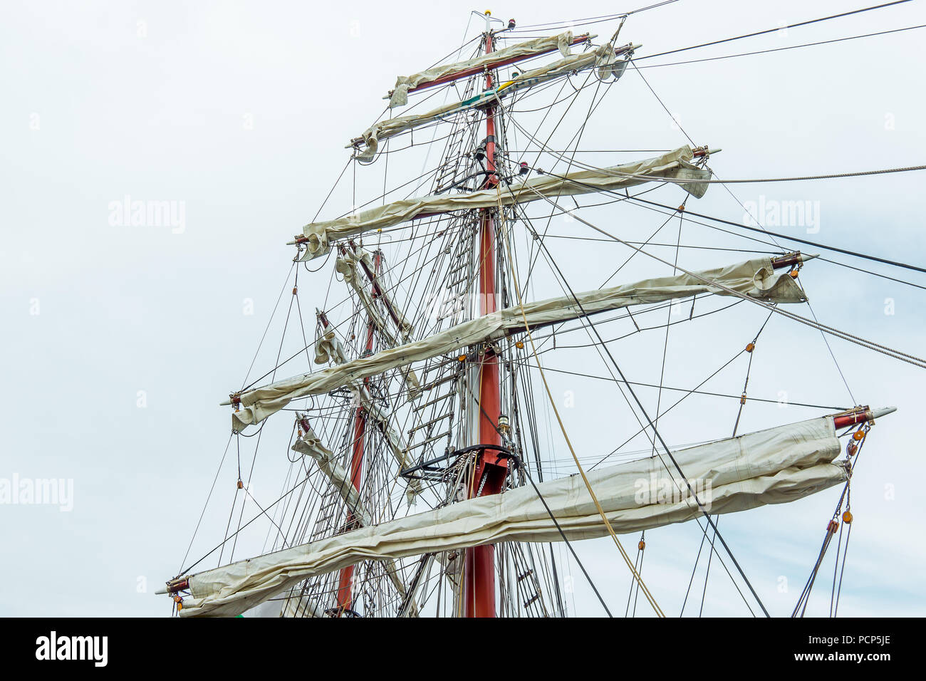 The rigging of a square rigger, the brig Aphrodite, foreamast and ...